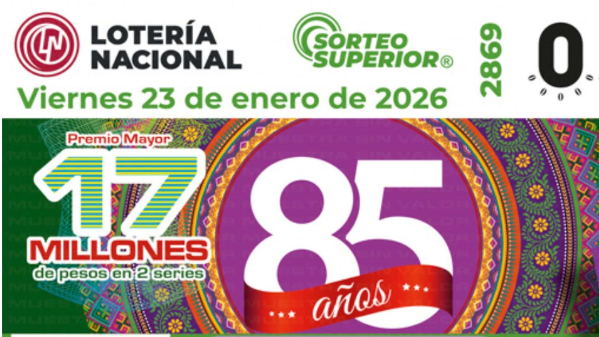 Cae Premio Mayor del Sorteo Superior de la Lotería Nacional 2869 en ...